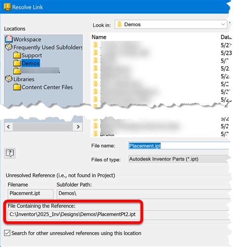 inventor assembly missing reference to file that is not part of assembly