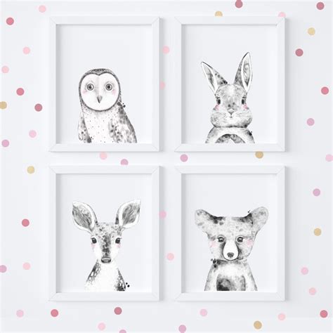 Monochrome Woodland Animal Art Prints Animal Nursery Prints Betty