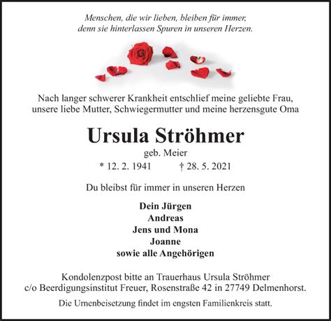 Traueranzeigen von Ursula Ströhmer noz Trauerportal