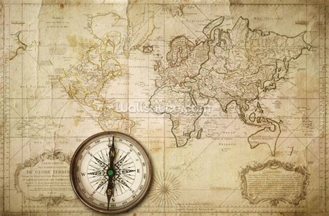 Old Map And Compass Wallpaper Mural Wallsauce Us