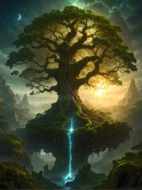 Yggdrasil The Sacred Tree Of Life In Norse Mythology On A Cosmic