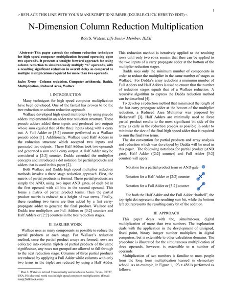 Pdf N Dimension Column Reduction Multiplication
