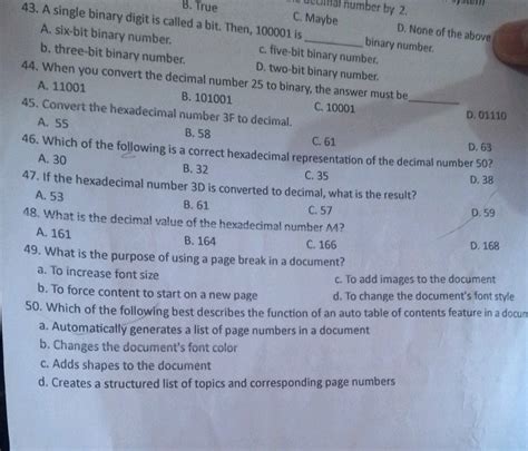 A Six Bit Binary Num C Maybe Number D None Of Studyx