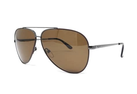 Salvatore Ferragamo Sunglasses Sf131s 067 Shiny Gunmetal Cocoa Aviator