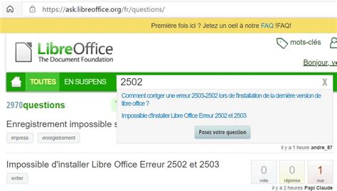 Impossible d installer Libre Office Erreur 2502 et 2503 Français
