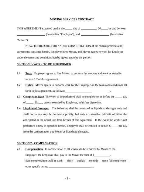 Moving Contract Template Free