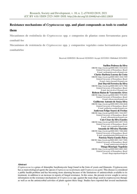PDF Resistance Mechanisms Of Cryptococcus Spp And Plant Compounds As Tools To Combat Them