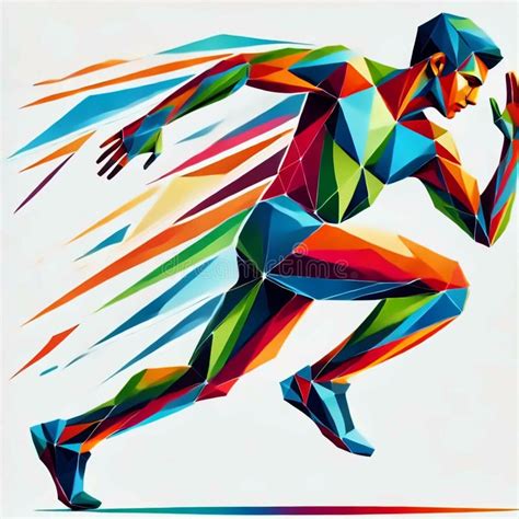 Blue Geometric Running Man Silhouette In Vector Style Front View Of