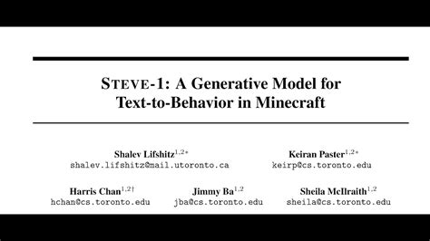 Steve 1 A Generative Model For Text To Behavior In Minecraft Youtube