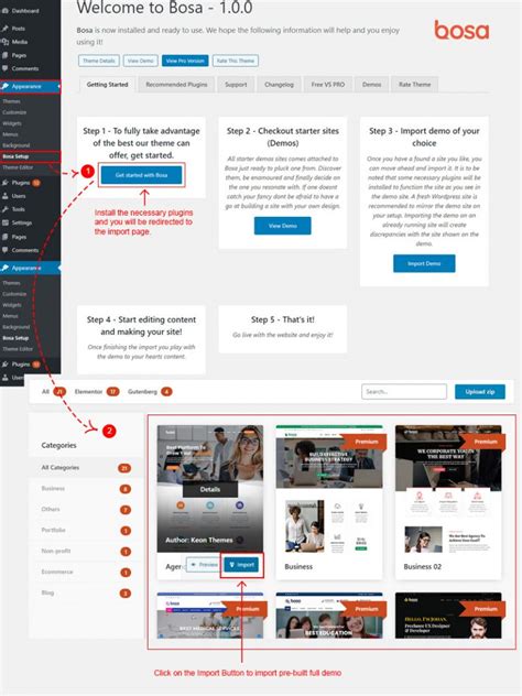 How To Import Demos Bosa Themes