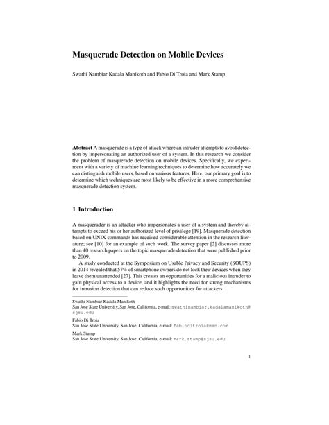 Pdf Masquerade Detection On Mobile Devices