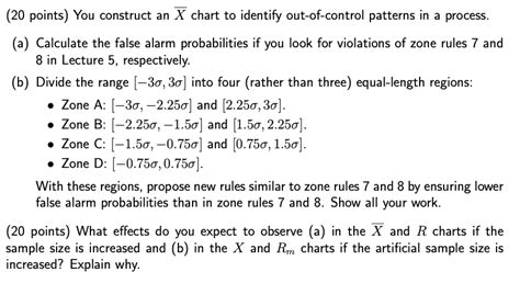 20 Points You Construct An X Chart To Identify Chegg Com