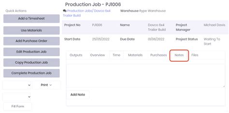 adding notes to a production job in workguru workguru support portal