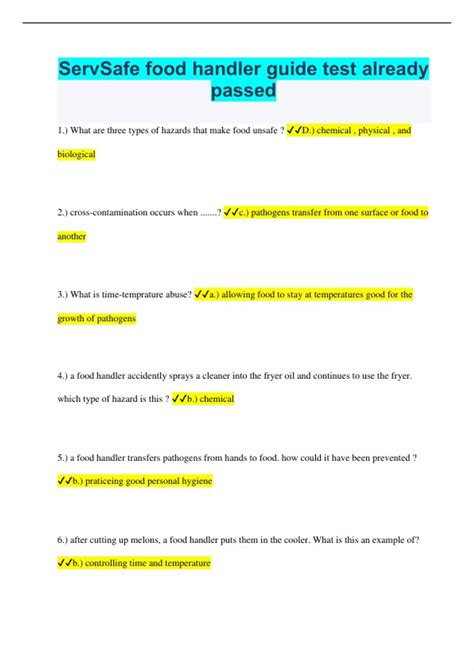 ServSafe Food Handler Guide Test Already Passed 23 24 ServSafe Food Handler Stuvia US