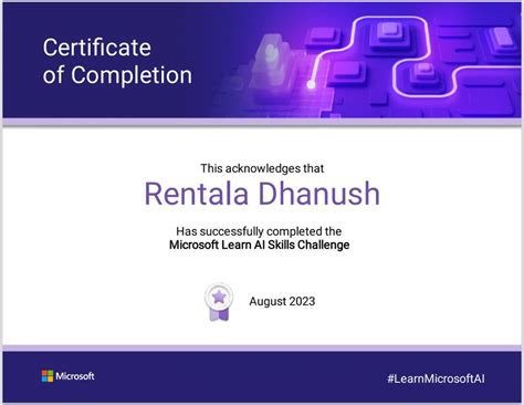 Rentala Dhanush On Linkedin Learnmicrosoftai Challenge Cirtificate