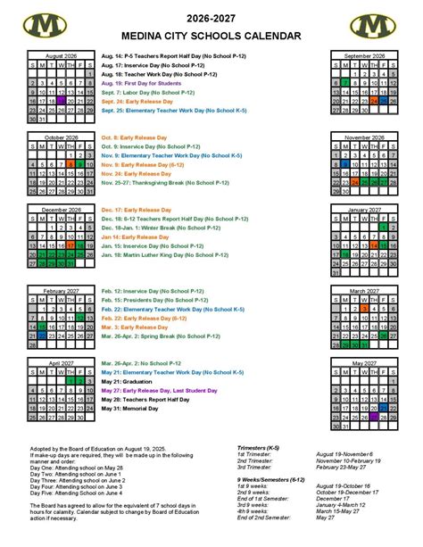 Medina City Schools Calendar 2026 2027 Holidays