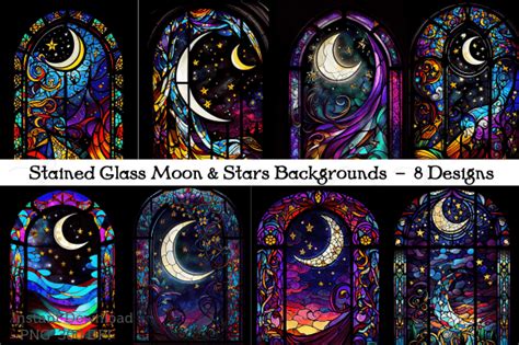 Stained Glass Crescent Moon Star Windows Graphic By Laura Beth Love
