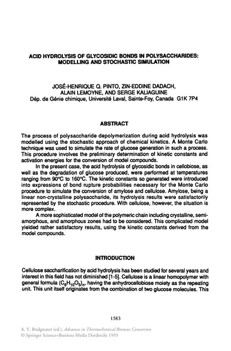 PDF Acid Hydrolysis Of Glycosidic Bonds In Polysaccharides Modelling