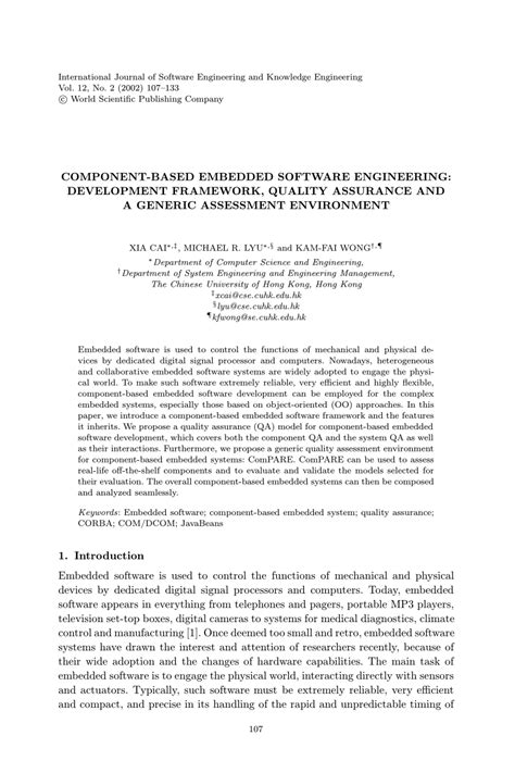 Pdf Component Based Embedded Software Engineering Development Framework Quality Assurance