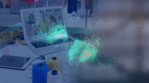Animation Of Shapes Moving Over Caucasian Business People Having Video