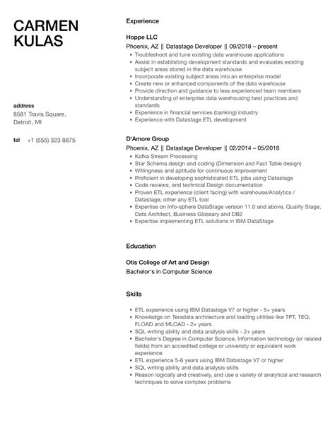 Datastage Developer Resume Samples Velvet Jobs