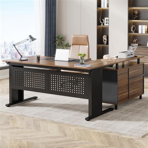 Tribesigns 63 Inch Executive Desk With File Cabinet Drawers And