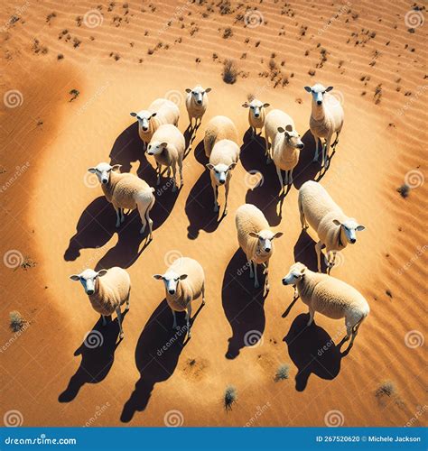 A Bird`s Eye View Of Sheep In A Dusty Paddock Generative Ai Royalty