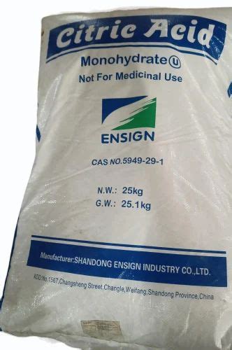 Citric Acid Monohydrate Anhydrous Powder Packaging Size 25kg At ₹ 75