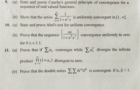 9 A State And Prove Cauchys General Principle Of Convergence For A Se