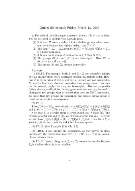 Quiz 6 Questions With Answer Introduction To Abstract Algebra Math