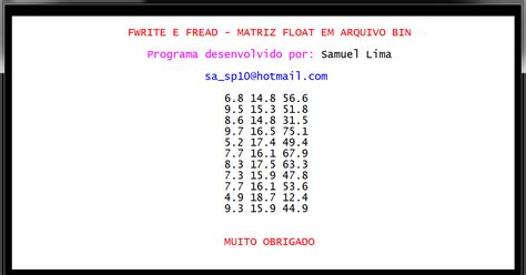 Samuel Lima Programador Cc Fwrite E Fread Matriz Float Em