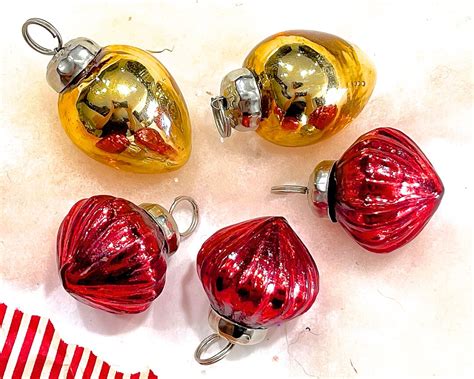Vintage 5pcs Small Thick Mercury Glass Ornaments Mid Weight Kugel