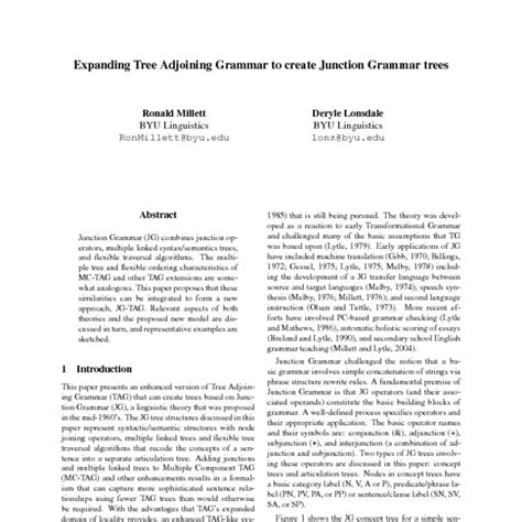 Expanding Tree Adjoining Grammar To Create Junction Grammar Trees Acl
