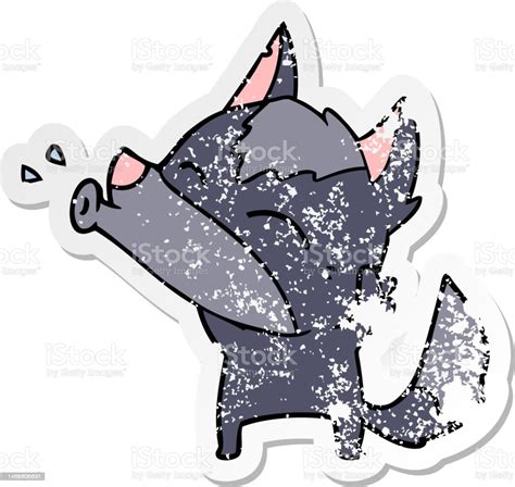 Autocollant En Détresse Dun Dessin Animé De Loup Hurlant Vecteurs