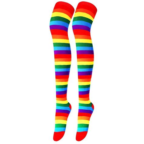 Over Knee Long Striped Stockings Rainbow Multi Colour Shop Today