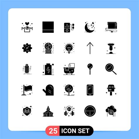 Editable Vector Line Pack of 25 Simple Solid Glyphs of external audio play romantic moon ...