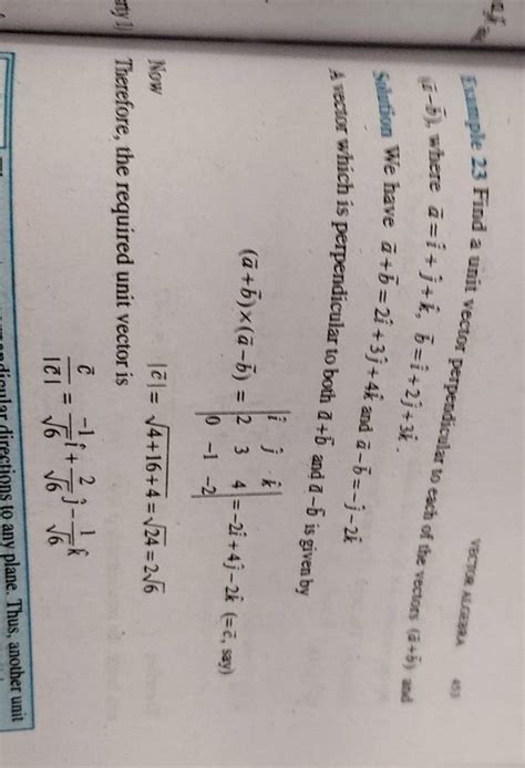 Erumple 23 Find A Unit Vector Perpendicular To Each Of The Vectors Aˉbˉ