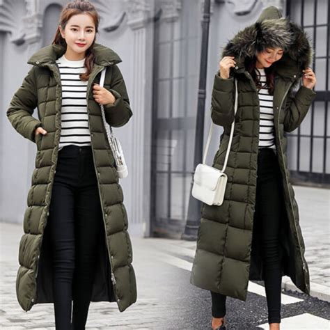 Winter Warm Women Puffer Fur Collar Long Quilted Parka Ladies Coat