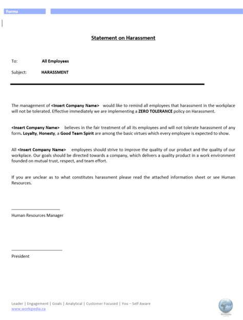 Organizational Statement On Harassment Employee Sign Off