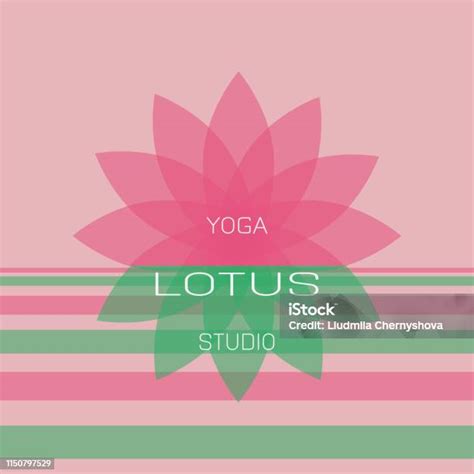 샘플 로고가 있는 로터스 요가 스튜디오 상징으로 꽃과 반사 부드러운 라이트 핑크와 그린 톤 스튜디오 호텔 로고 스파 웰빙 교육 과정 웹 디자인에 대 한 벡터 일러스트 레이