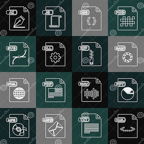 Set Line Xml File Document Ppt Raw Css Dll Svg Ai And Zip Icon