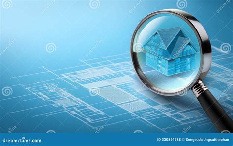Magnifying Glass Hovering Over A Digital Blueprint House Symbolizing