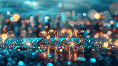 新年金色数字艺术字2025城市光影背景图片免费下载 千库网
