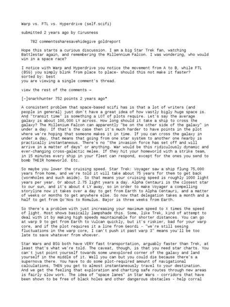 Warp Vs Ftl Vs Hyperdrive Pdf Outer Space Physical Sciences
