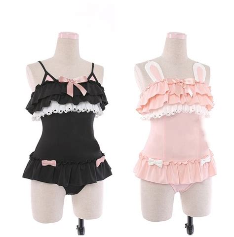 Kawaii Women S Rabbit Cat Ears Ruffles Polyester Swimsuit En 2024