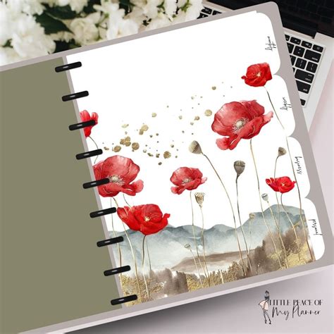 Red Poppy Fields Planner Dashboard For Happy Planner Divider For Ring