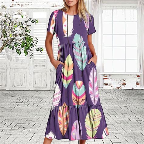 CFLVAEK Shirt Dresses For Women 2024 Short Sleeve Casual Dress Round