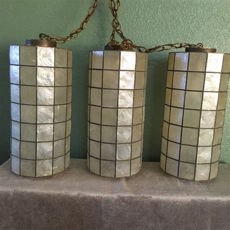 Mid Century Capiz Kapis Shell Triple Pendant Lights Fixture Chairish