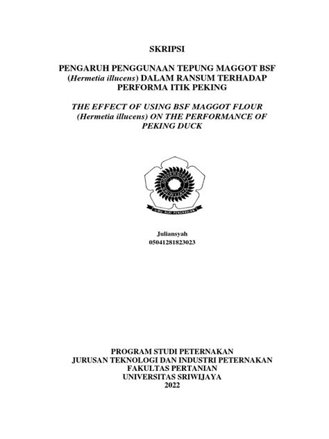 Pengaruh Penggunaan Tepung Bsf Dalam Ransum Itik Peking Pdf
