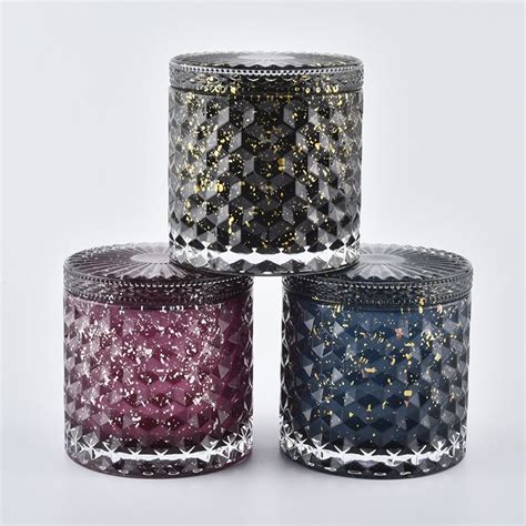 Red Embossed Glass Candle Jars With Special Decoration Glass Candle